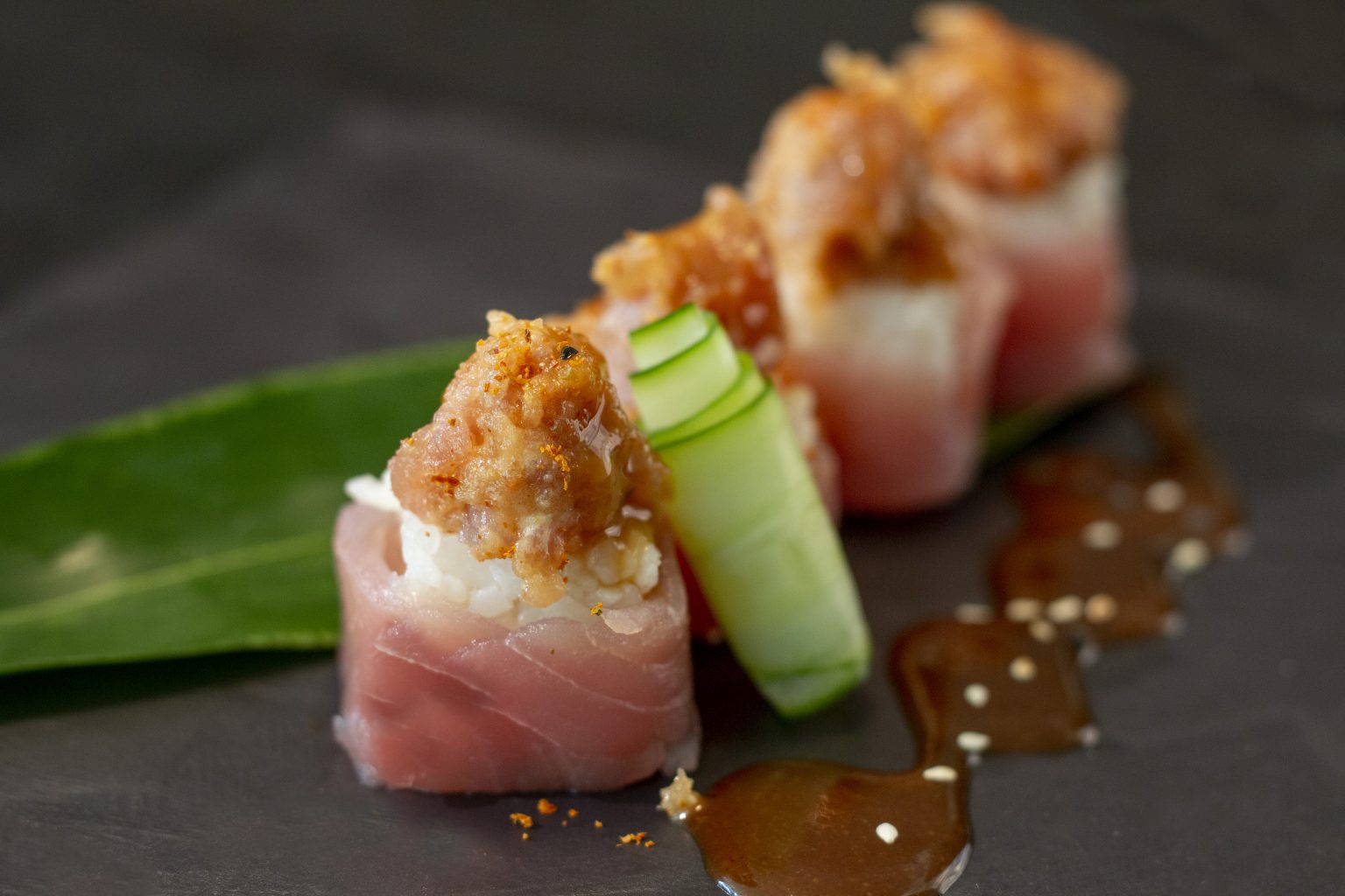 Tuna roses rolls with Tobanjyan miso sauce and tuna tartare - 4pcs ...